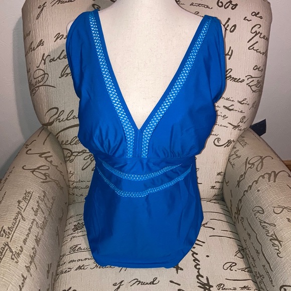 Swim | Royal Blue One Piece Swimsuit With Seethrough Stripes | Poshmark
